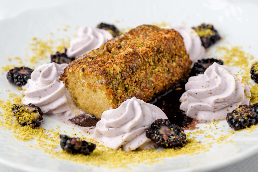 Pistachio-Crusted Pain Perdu Blackberry Chantilly - Nuthealth.org